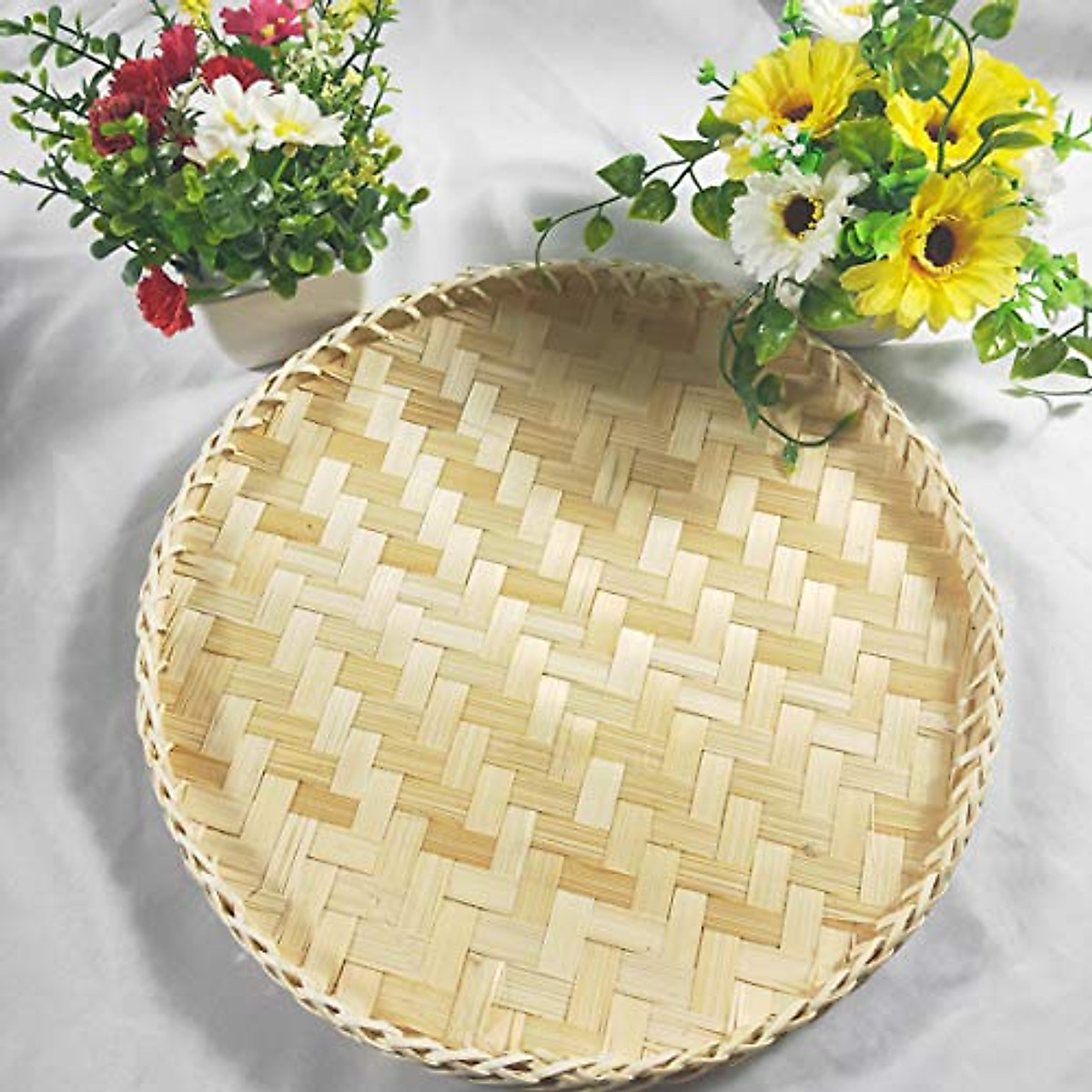 NewFerU Food Serving Tray Table Storage Plate Platter with Handles for 12" Bamboo Woven Dome Lid Cover to Keep out Bugs Flies for Picnic Party Bread Cake Pizza Dry Fruit Dessert Indoor Outdoor (1)