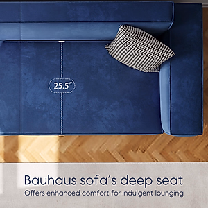 Yoglad 88.6" 3-Seater Modern Minimalist Sofa with Square Armrests, Oversized Seat Velvet Couch and 2 Pillows, Right Angles Geometry Loveseat Furniture for Living Room Small Apartment (Klein Blue)