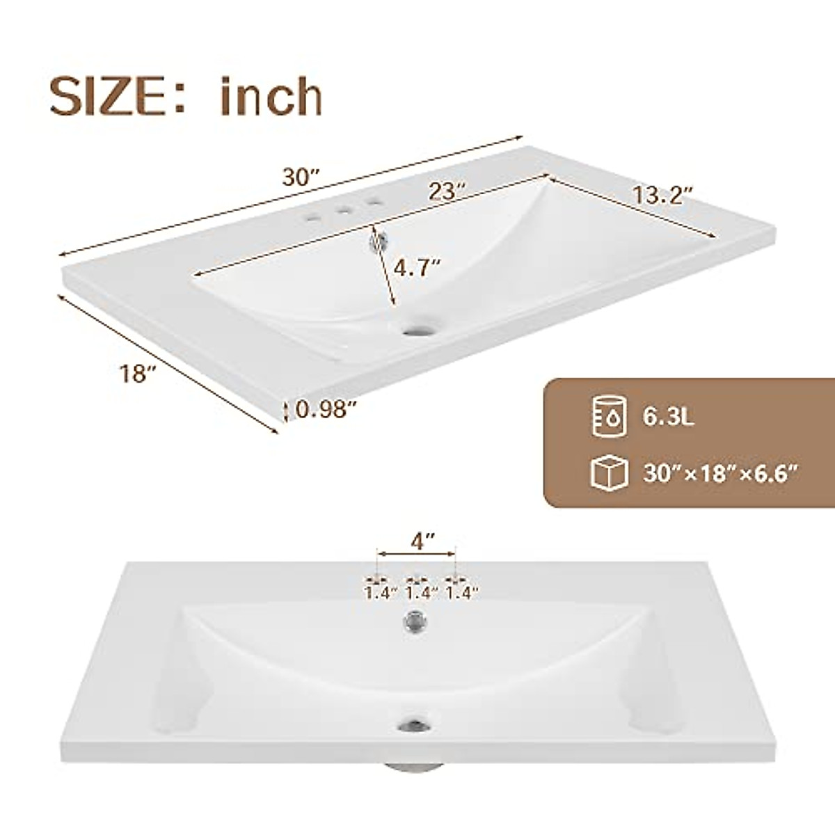 QuixotYDDZ 30 Inch Bathroom Vanity, Bathroom Vanity Cabinet and Ceramic Sink Combo, Freestanding Bathroom Storage Cabinet with Pull-Out Drawers, Solid Wood Frame, Soft Closing Doors, Grey