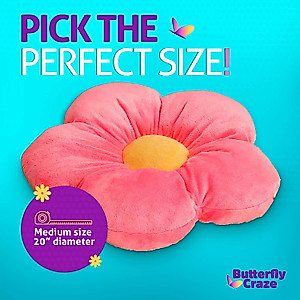 Butterfly Craze Daisy Lounge Flower Pillow for Teens & Kids - Medium 20 Inches, Cozy & Stylish Floor Cushion, Perfect Seating Solution, Machine Washable Aesthetic Decor, Plush Microfiber, Pink