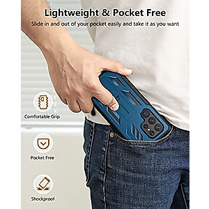 FNTCASE for Samsung Galaxy S23-Ultra Case: Military Grade Drop Proof Protection Mobile Cover with Kickstand | Matte Textured Rugged Shockproof TPU | Protective Sturdy Phone Case - Blue