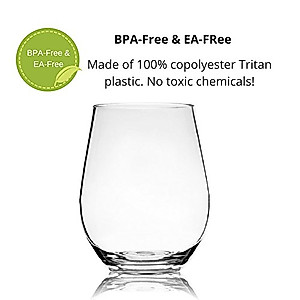 BONDII Unbreakable Stemless Wine Glasses (Set of 4) - 20 oz Shatterproof Tritan Plastic Wine Cups - 100% Top Rack Dishwasher Safe - For Indoor or Outdoor Use