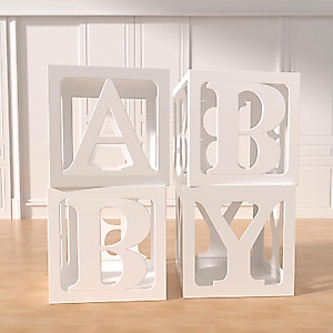 JHSDSCZ Baby Boxes with Letters for Baby Shower,White Clear Balloon Blocks for Gender Reveal Decorations Baby Shower Birthday Party Decorations(White)