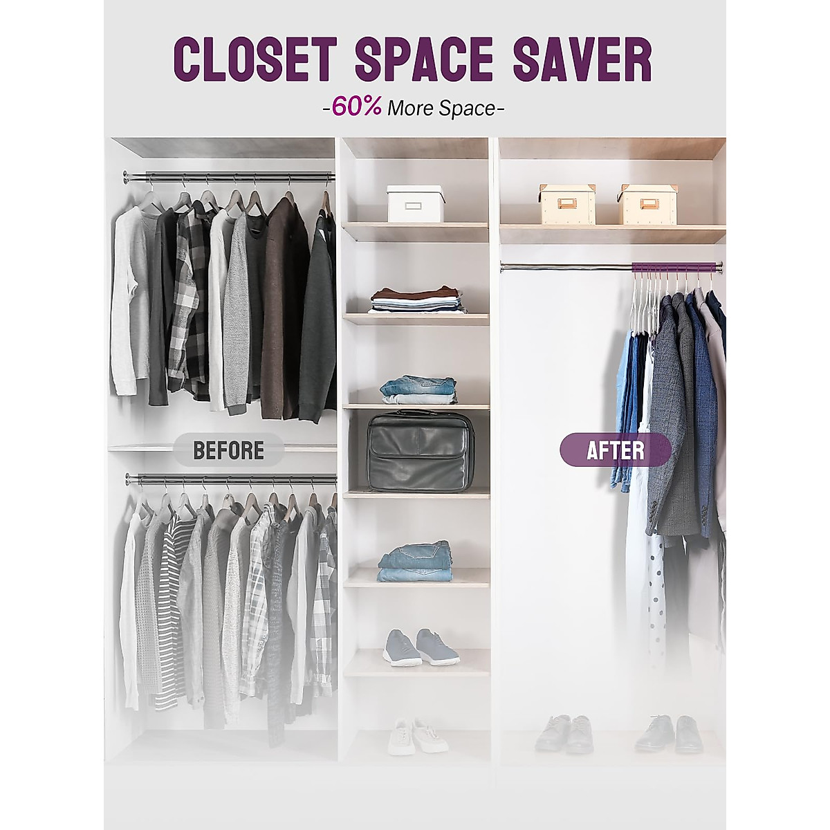 Jersow Hangers Velvet - 50 Pack, Non-Slip Velvet Hangers with 360 Degree Swivel Hook, Space Saving Felt Hangers Heavy Duty Enough for Suit Hangers, Coat Hangers, Dress Hangers, Skirt Hangers (White)