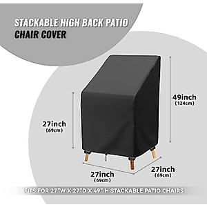 Stackable Patio Chair Covers, High Back Outdoor Chair Cover 27x27x49" Lawn Patio Furniture Covers Fits for 4-6 Stackable Dining Chairs