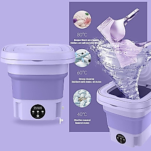 Portable Washing Machine for Apartments, 8L Foldable Mini Washing Machine with 3 Levels Timing Vibration Wave & Drainer Basket, Compact Washer for Baby Clothes, Towels, Underwear or Small Items Purple