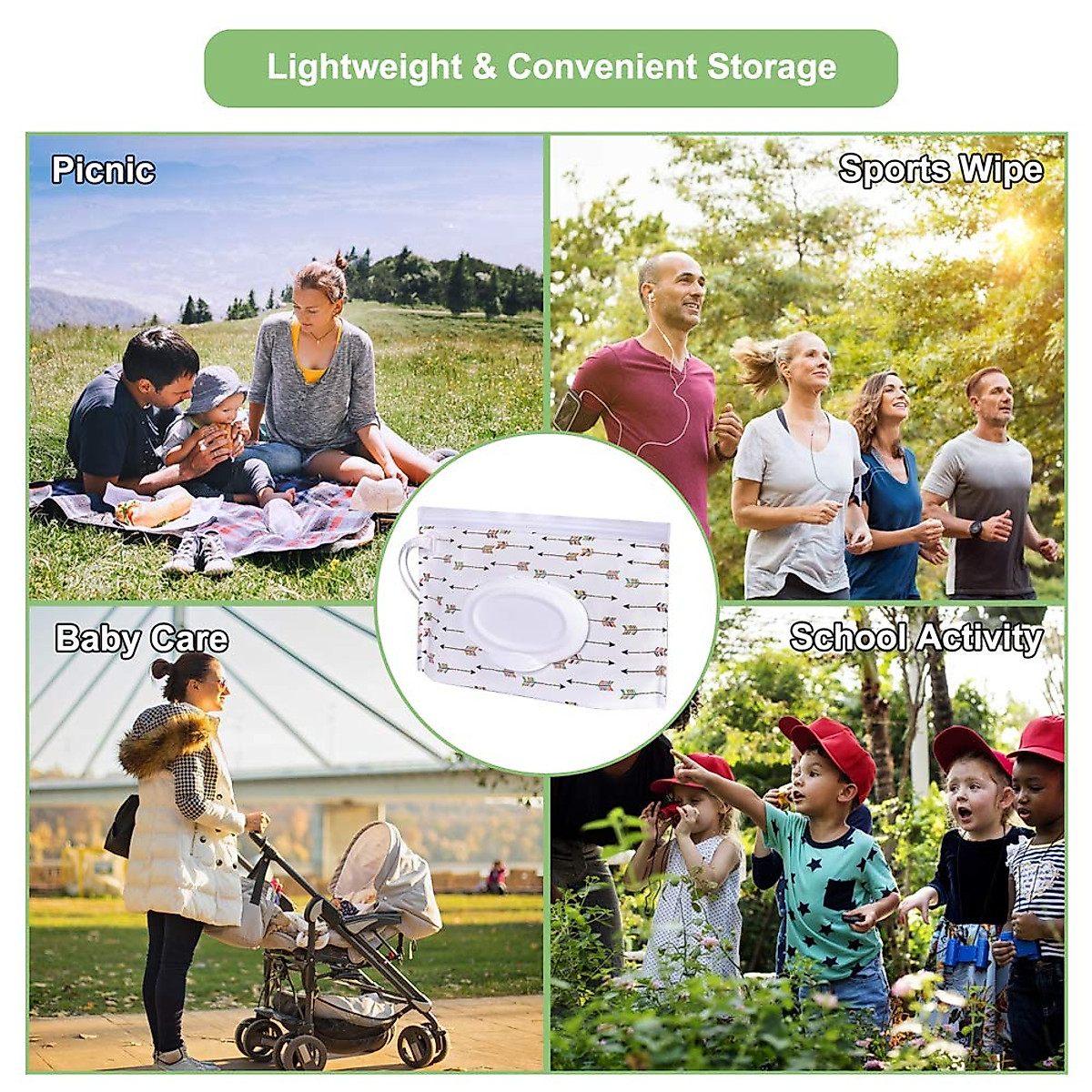 TORASO Large Size, 2 PCS Baby Wipes Dispenser with Lid and 2 PCS Pouch with Lid, Baby Wipe Holder Keeps Wipes Fresh Simple Style Wipe Container Regular Storage Case Box (GN,WH+2,Large)