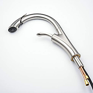 Leekayer Single Handle Lever Kitchen Faucet 360° Swivel Brushed Nickel Pull Out 1 Hole Mount Contemporary Dual Water Mode(Sprayer and Stream) Solid Brass Kitchen Sink Mixer Commercial