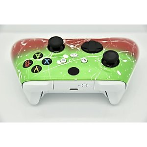 Hand Airbrushed Fade Custom Controller Compatible with Xbox Series X/S & Xbox One (Series X/S Green & Red White Drip)