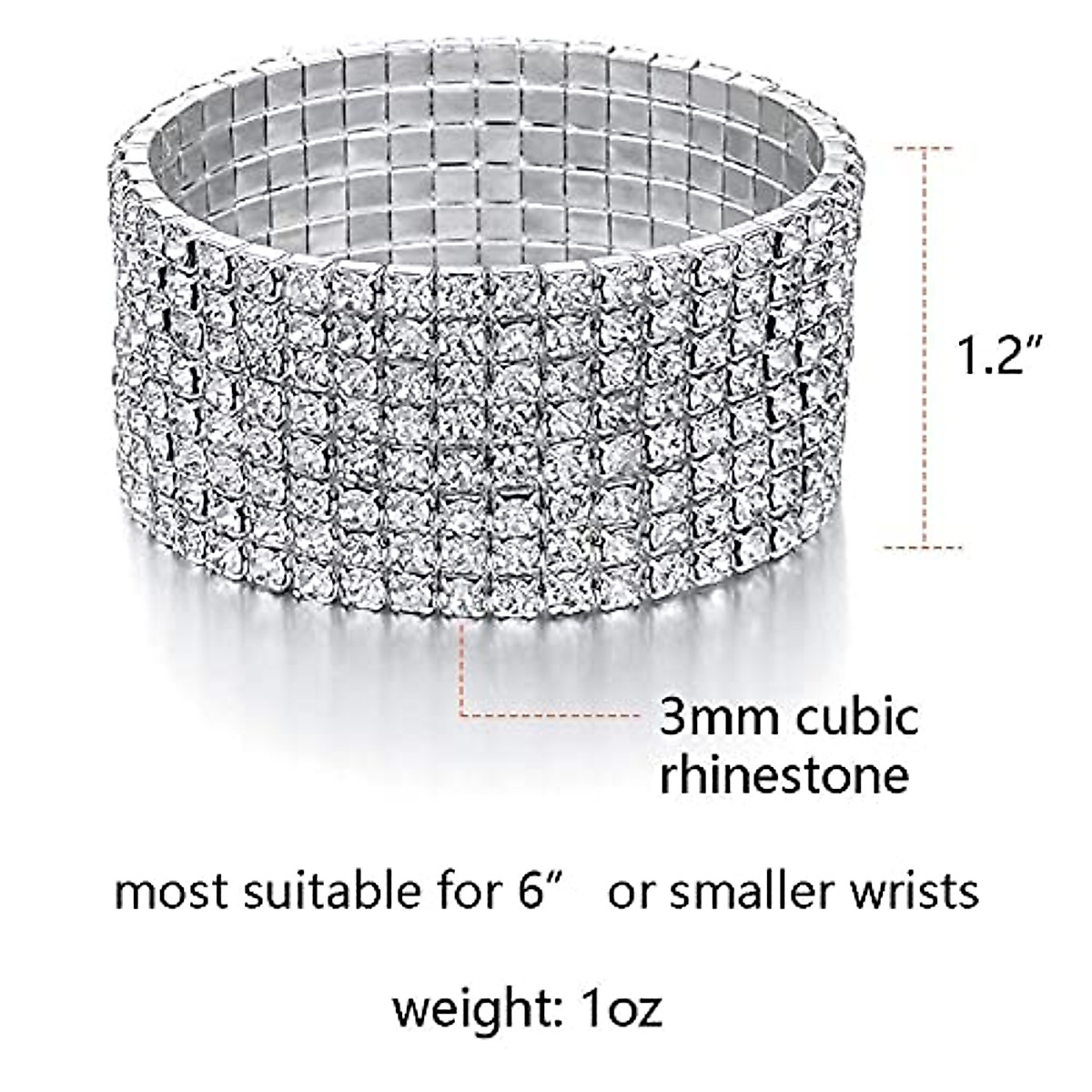 Zealmer Women Clear Rhinestone 8 Row Stretch Bracelet Silver Tone(small)