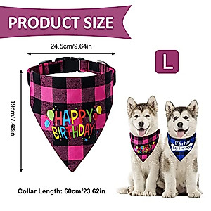 HACRAHO Dog Bandana Collar, 2 PCS It’s My Birthday Plaid Dog Bandana Happy Birthday Dog Birthday Bandana for Dog Birthday Party Supplies, L