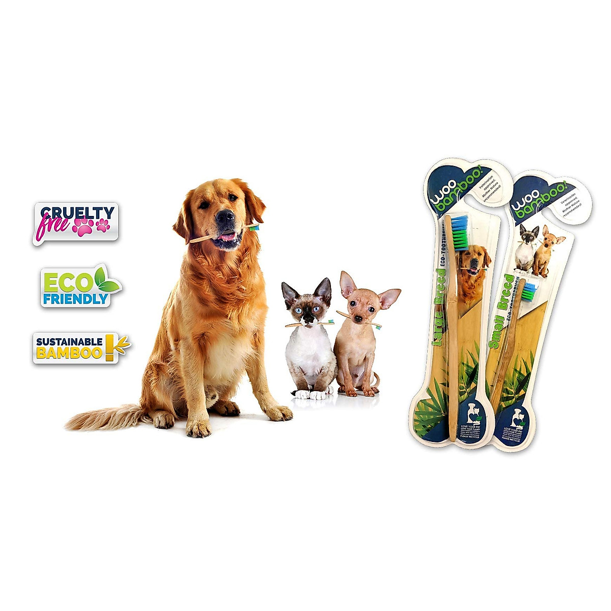 Woobamboo! Eco-Friendly Small Breed Dog and Cat Bamboo Toothbrush (Pack of 2)
