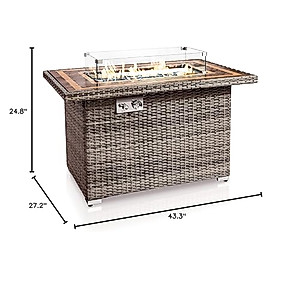 SerenelifeHome Outdoor Propane Fire Pit Table- 50,000 BTU Auto-Ignition Gas Fire Pit w/Glass Wind Guard, Black Tempered Glass Tabletop & Clear Glass Rock for Outdoor Cooking & Grilling - SLFPTIL49