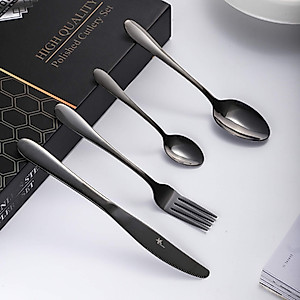Black Silverware Set, Avalon 24 Piece Flatware Set Service for 6, High Grade 18/10 Stainless Steel Cutlery Set, Mirror Polished, Dishwasher Safe