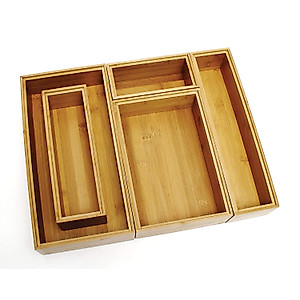 Lipper International 88005 Bamboo Wood Drawer Organizer Boxes, Assorted Sizes, 5-Piece Set