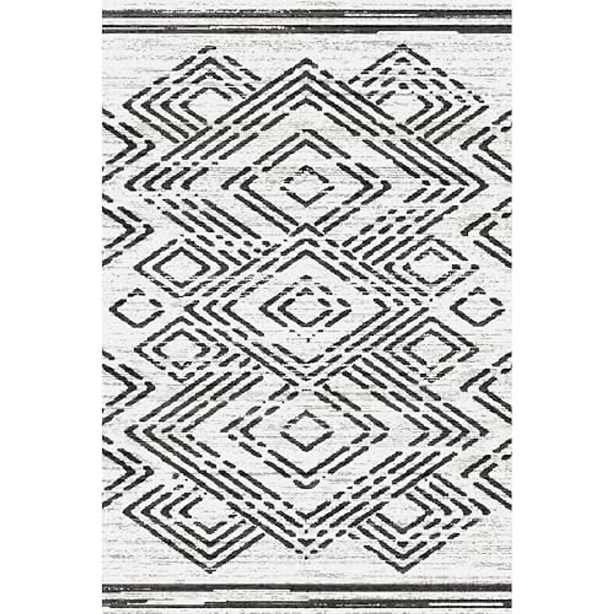 Syalife Boho Area Rug, Non Shedding 8x10 Washable Rug with Non Slip Backing, White and Black Modern Geometric Carpet, Indoor Bohemian Rug for Living Room Entryway Bedroom Kitchen - White, Black