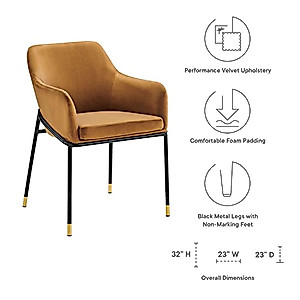 Modway Jovi Performance Velvet Dining Armchair in Black Cognac