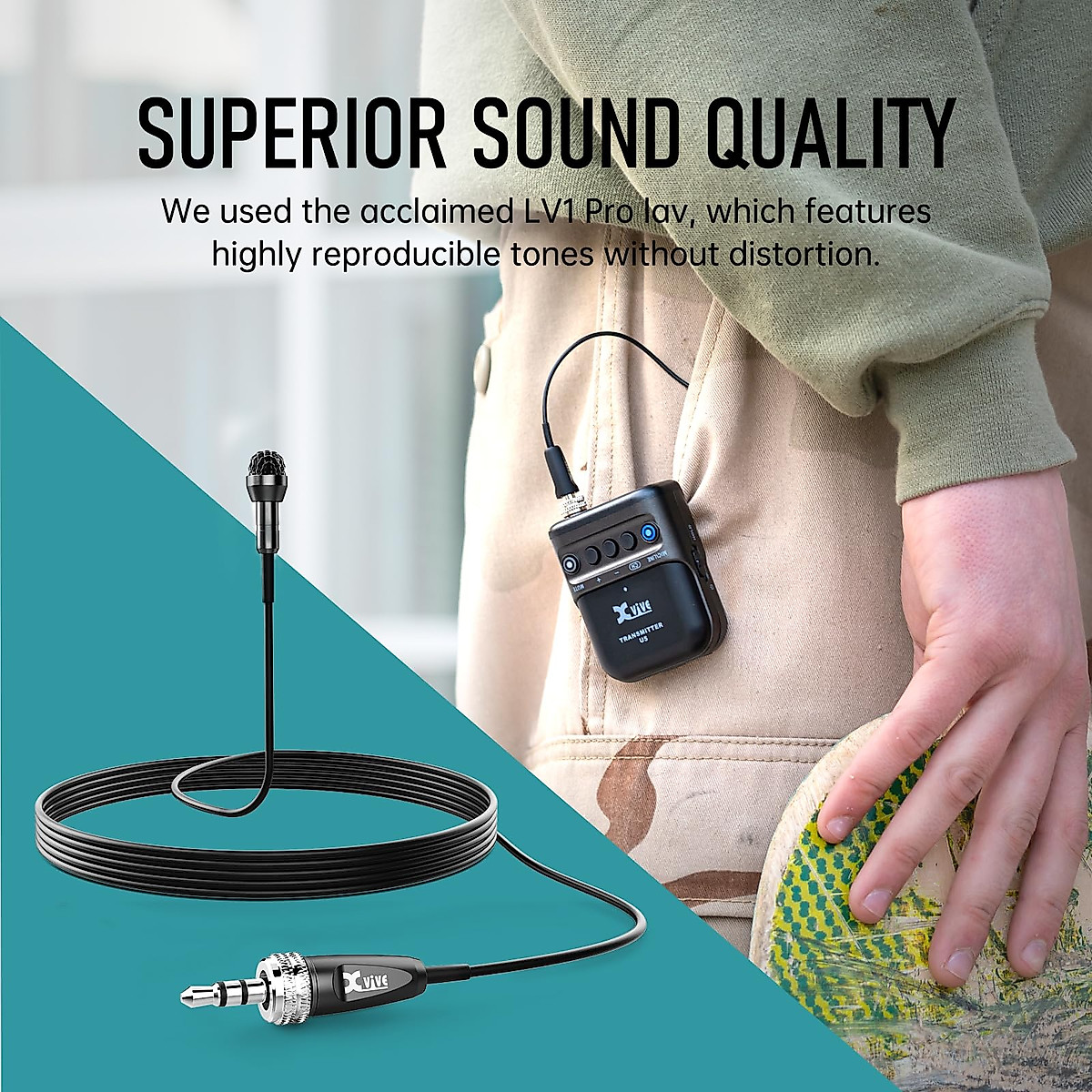 Xvive U5T2 Wireless Lavalier Microphone System for DSLR Cameras, Camcorders,with 2.4Ghz Dual-Channel, Noise Reduction, Mute,Hold Switch