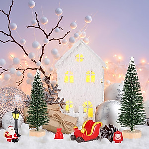 Soaoo 24 Pcs Christmas Village Set Xmas Scene Figurines Decoration LED Lighted DIY Christmas Village Miniature Resin Ornament Kits Christmas Collectable Figurine Winter Houses for Holiday Party Decor