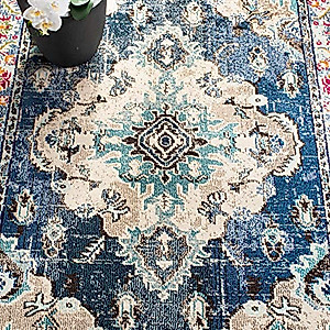 SAFAVIEH Monaco Collection Runner Rug - 2'2" x 12', Navy & Light Blue, Boho Chic Medallion Distressed Design, Non-Shedding & Easy Care, Ideal for High Traffic Areas in Living Room, Bedroom (MNC243N)