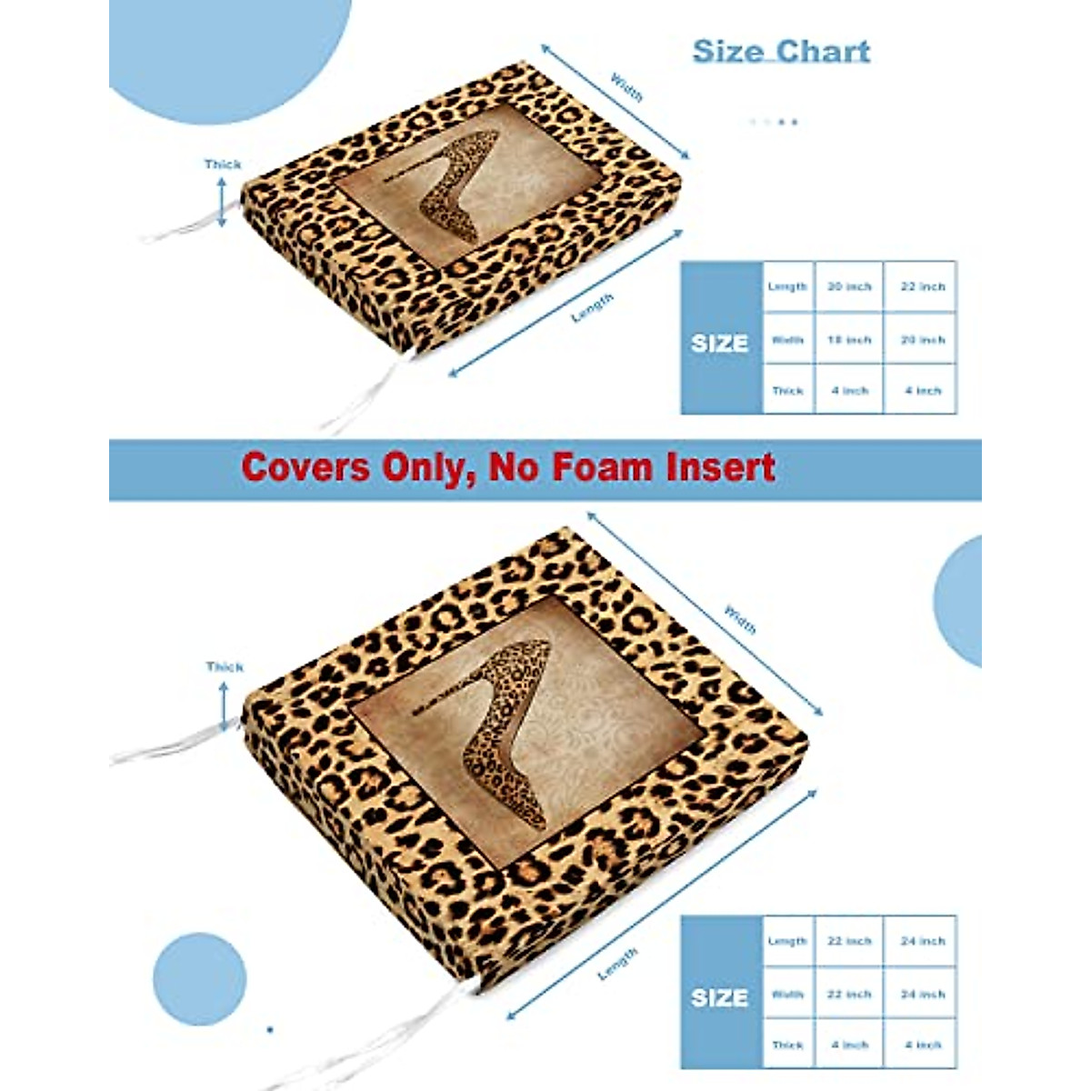 ZFUNCING 2 Pack Waterproof Patio Cushion Cover for Outdoor,Sexy Leopard High Heel Shoe Washable Replacement Covers Furniture Seat Slipcover for Couch Sofa Chair,Retro Wildlife Animal Skin,22x20in