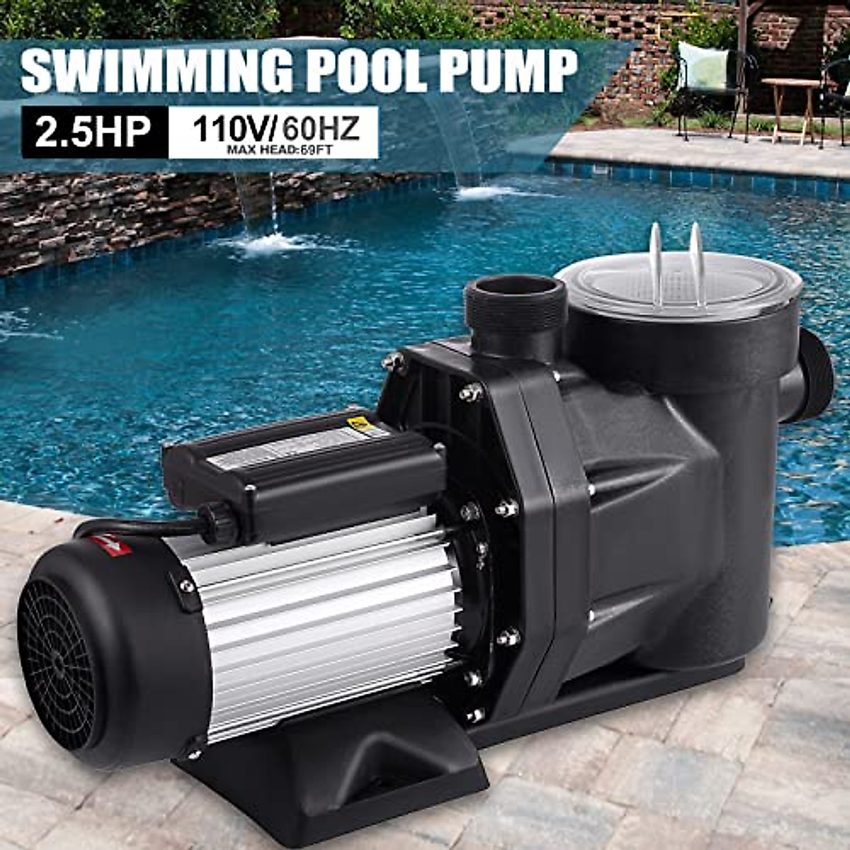 TOPDEEP Pool Pump 2.5 HP Inground, 8800 GPH Self Primming pool pump above ground, 1850W Single Speed Swimming pool pumps with Strainer Basket & 2Pcs Connectors
