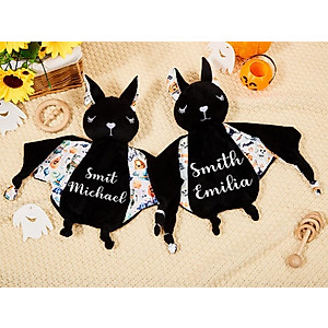 VTER Personalized Baby Bat Security Blankets Kids First, Plush Stuff with Name Kids Comforter Toy (Style: Cat)