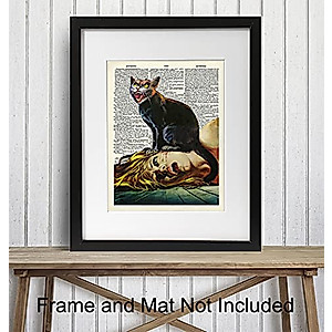 Cat Horror Movie Wall Art & Decor - Black Cat Decorations - Cat Themed Picture Prints - Creepy Gothic Goth Scary Movie Poster - Cat Lover Gifts for Women, Men - Funny Cat Lady Home Decor 8x10