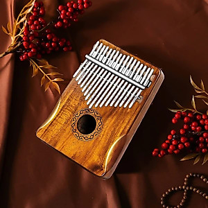 AnEssOil Kalimba Thumb Piano 17 Keys Built-in Waterproof Protective Case, Portable Mbira Finger Piano Gift for Kids and Adult Beginners Wood color