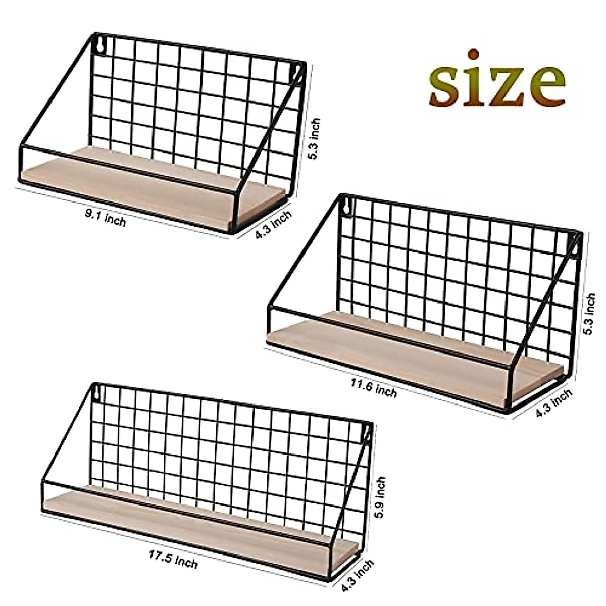 RANYUBIN Floating Shelves Wall Mounted, Rustic Wood Storage Set of 3 for Picture Frames, Collectibles, Decorative Items, Great for Living Room, Office, Bedroom, Bathroom, Kitchen etc