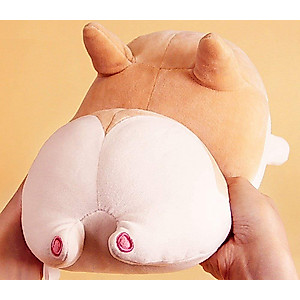 FlorisHome Cute Funny Corgi Dog Shaped Plush Pillows Soft Toys Doll Vent Creative Corgi Dog Butt Plush Pillows (Tan White 40 cms 40 cms)
