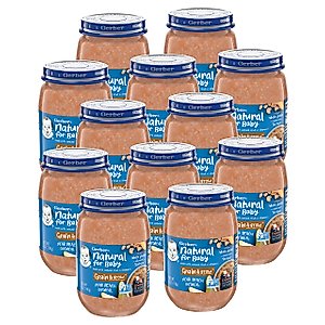 Gerber 3rd Foods Natural for Baby Grain & Grow Baby Food Jar, Pear Peach Oatmeal, Made with Natural Fruit & Vitamin C with Advanced Texture, 6 OZ Glass Jar (Pack of 12)