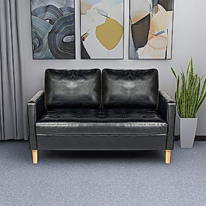 YDF 57" Modern Black Faux Leather Love Seats Sofa Loveseat Living Room Office Couch Small Space Configurable Sofa Black