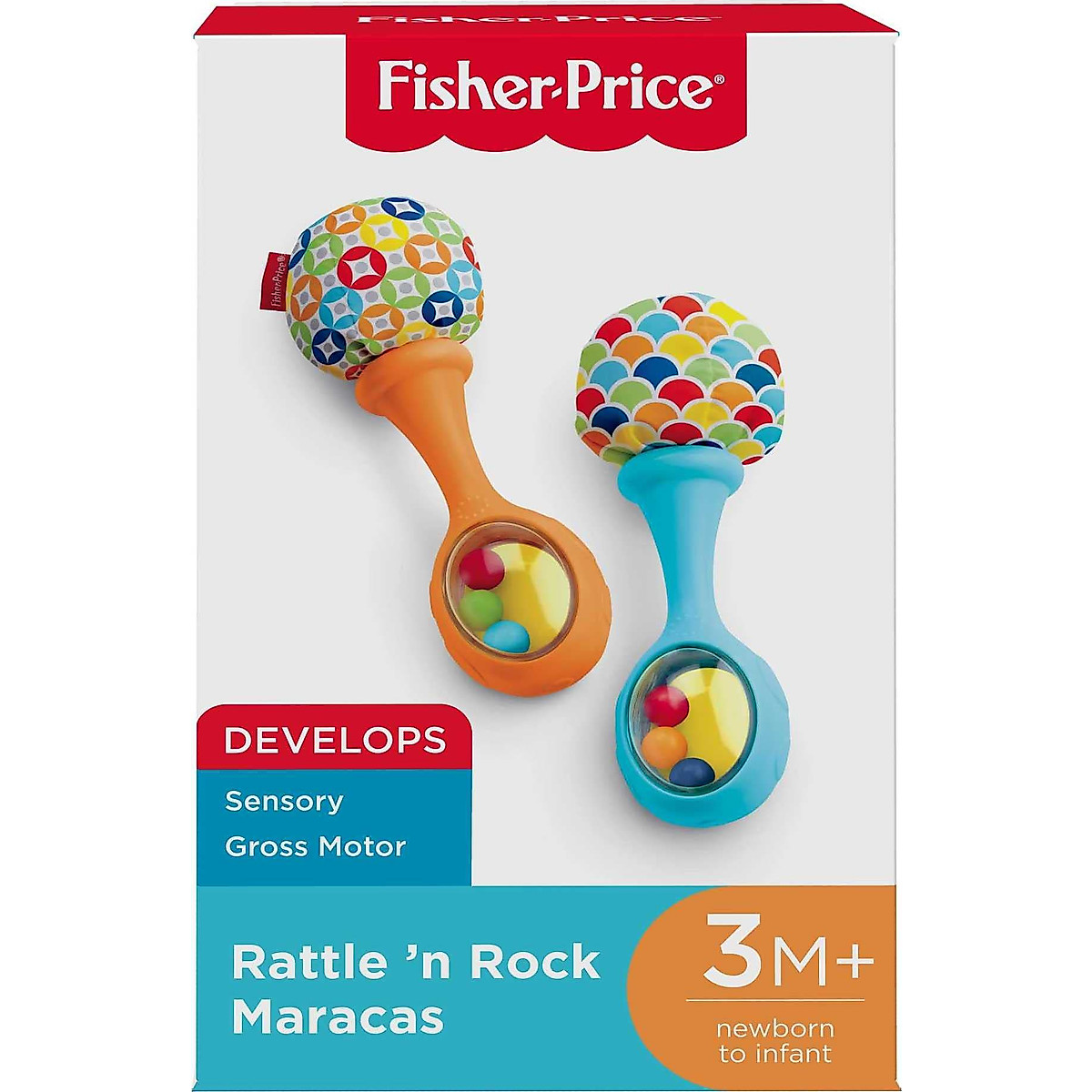 Fisher-Price Maracas, Set Of 2 Newborn Toys, Blue And Orange, Rattle 'N Rock Maracas, Baby Toys For Ages 3+ Months
