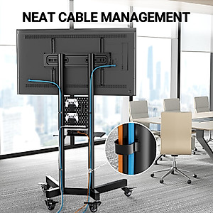 Mobile TV Cart with Wheels for 32-85 Inch Flat Curved Screen TVs- UL Certificated Height Adjustable Rolling TV Stand Hold Up to 132 lbs- Trolley Floor Stand with Tray Max VESA 600x400mm PSTVMC01