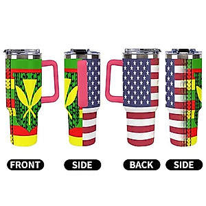 U.S.A Tribal Kanaka Maoli Flag 40oz Water Bottle Double Wall Insulated Tumbler with Handle Leakproof Travel Mug Light Rose Red-style