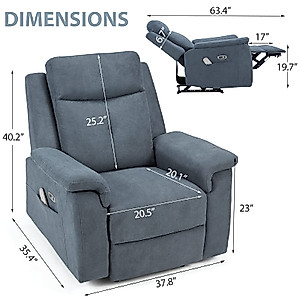 AVAWING Electric Massage Recliner Chair w/Wireless Remote Control, Massage Heated Vibration Sofa w/Double Side Pockets & USB Charge Port, Home Fabric Microfiber Recliner for Living Room, Blue Grey