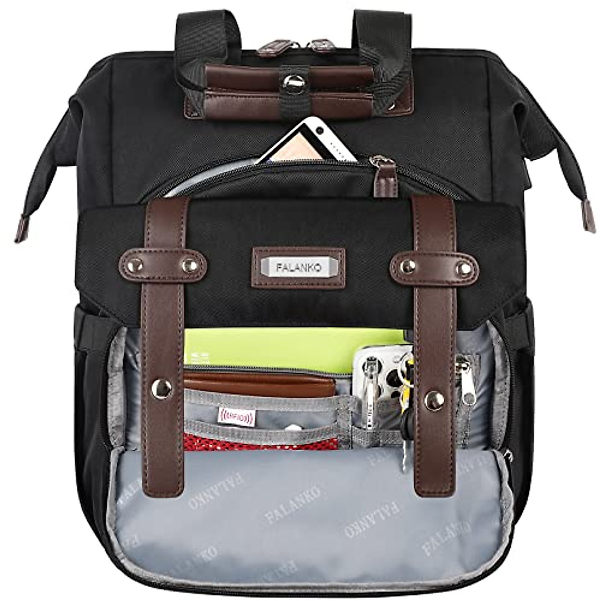 FALANKO Laptop Backpack For Women, Work Doctor Teacher Nurse Wide Open College school student 15.6 Inch Laptops Bookbag Purse with USB Charging Port, Travel RFID Computer Bag for Men Women Girls