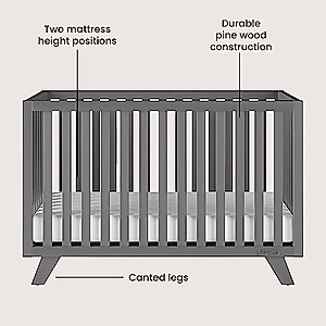 Child Craft SOHO 3 Piece Nursery Furniture Set, 4-in-1 Convertible Crib, 4 Drawer Chest and 3 Drawer Changing Table Dresser (Cool Gray)