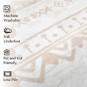WondRg 6x9 Washable Area Rug Beige Boho Living Room Bedroom Large Throw Rug Non Slip Soft Modern Moroccan Indoor Floor Carpet for Dining Room Office Entryway Kitchen Nursery