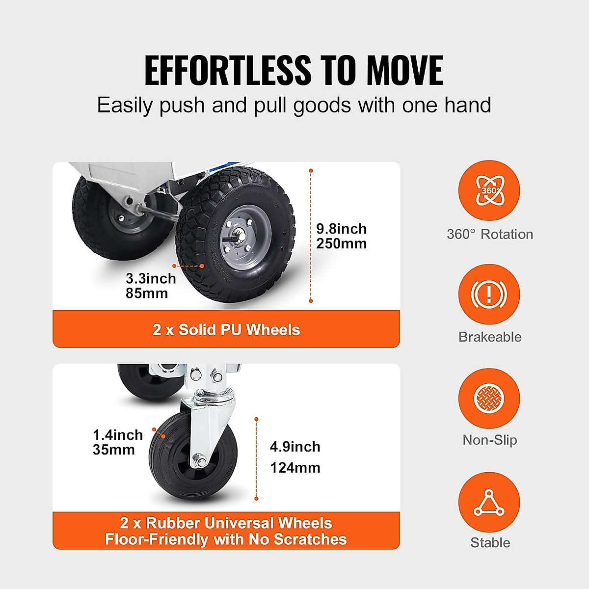 VEVOR Aluminum Convertible Hand Truck, 2 in 1 Design 800 Lbs Capacity, Heavy Duty Industrial Collapsible cart, Dolly Cart with Rubber Wheels for Transport and Moving in Warehouse, Supermarket, Garden