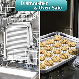 TeamFar Baking Sheet, 17.6”x13”x1” Stainless Steel Cookie Sheet Pan Tray for Oven, Healthy & Non Toxic, Corrugated Bottom & Dishwasher Safe - 2pcs
