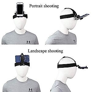 Head-Mounted Mobile Phone Holder,First-Person View Video Outdoor Live Shooting Bracket with Phone Clip(4"-7") for iPhone Samsung Smartphones and GoPro Insta360 Sony DJI Action Camera Head Mount Strap