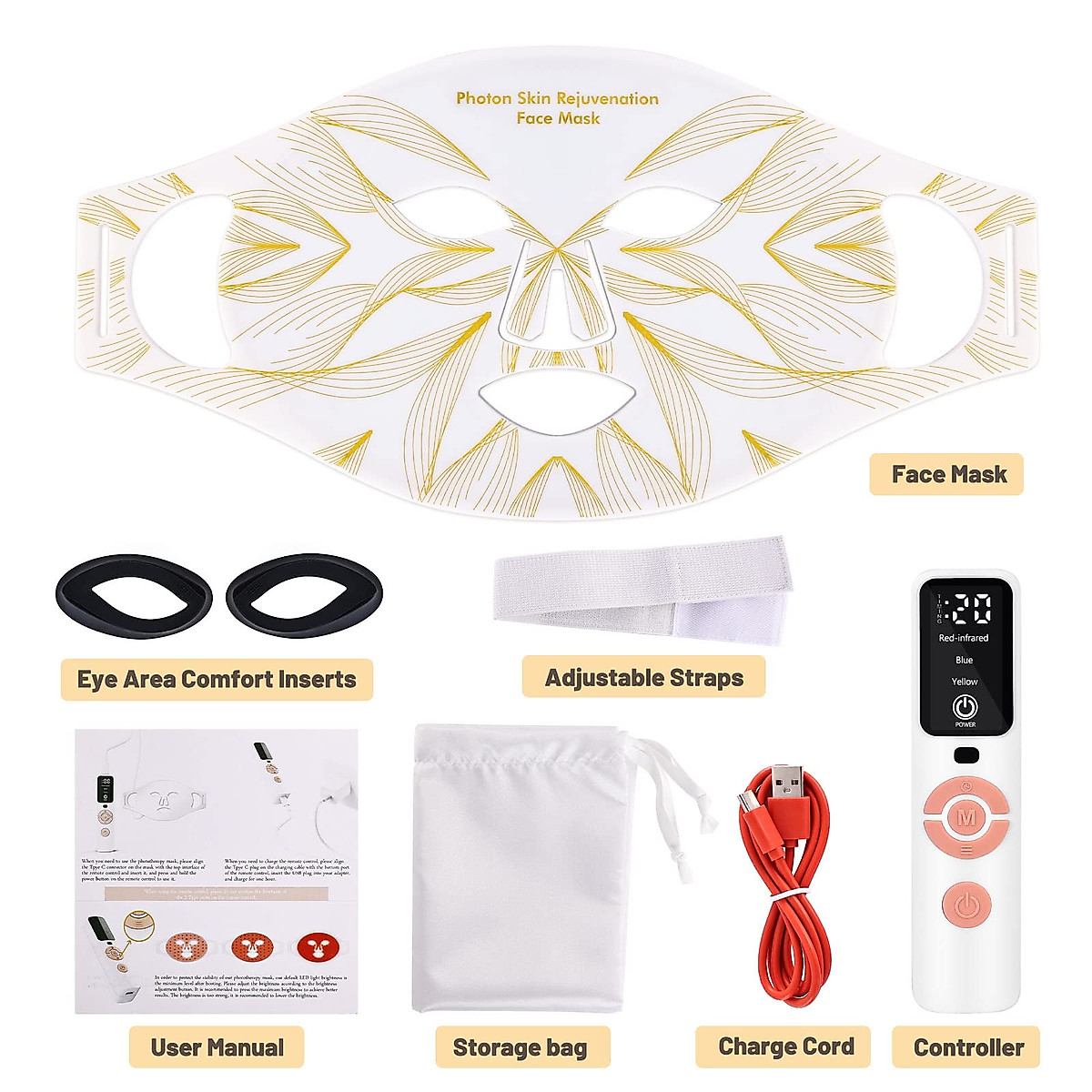 Meifuly Light Therapy Face Mask, Red Blue Yellow L ED Face Mask, Reduce Fine Lines and Wrinkles, Advanced Bendable and Portable Design