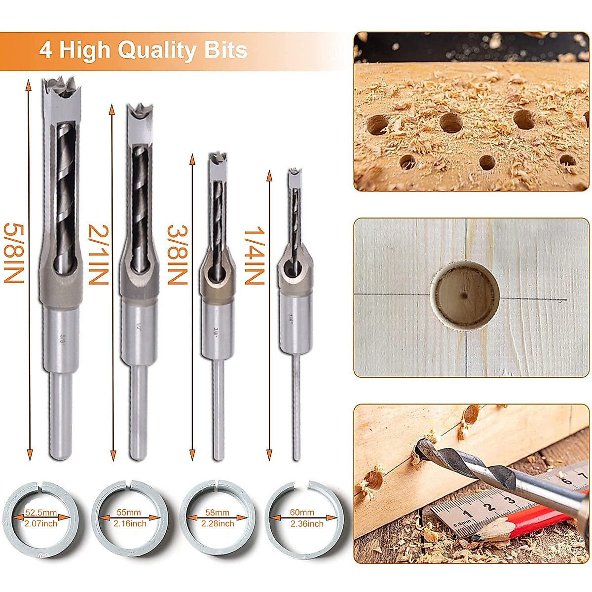 Wafoy Mortising Attachment for Drill Press, 4 Tools Model Drills Chisel Set Mortise and Tenon Tools, Upgrade for Woodworking Mortise Bench for Drill Press Locator