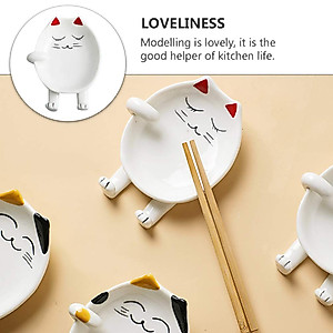 Luxshiny Spoon Rest Cat Spoon Rests ceramic utensil rest Pot Cover Holder spoon and chopstick stand for Stove Kitchen Japanese Decor
