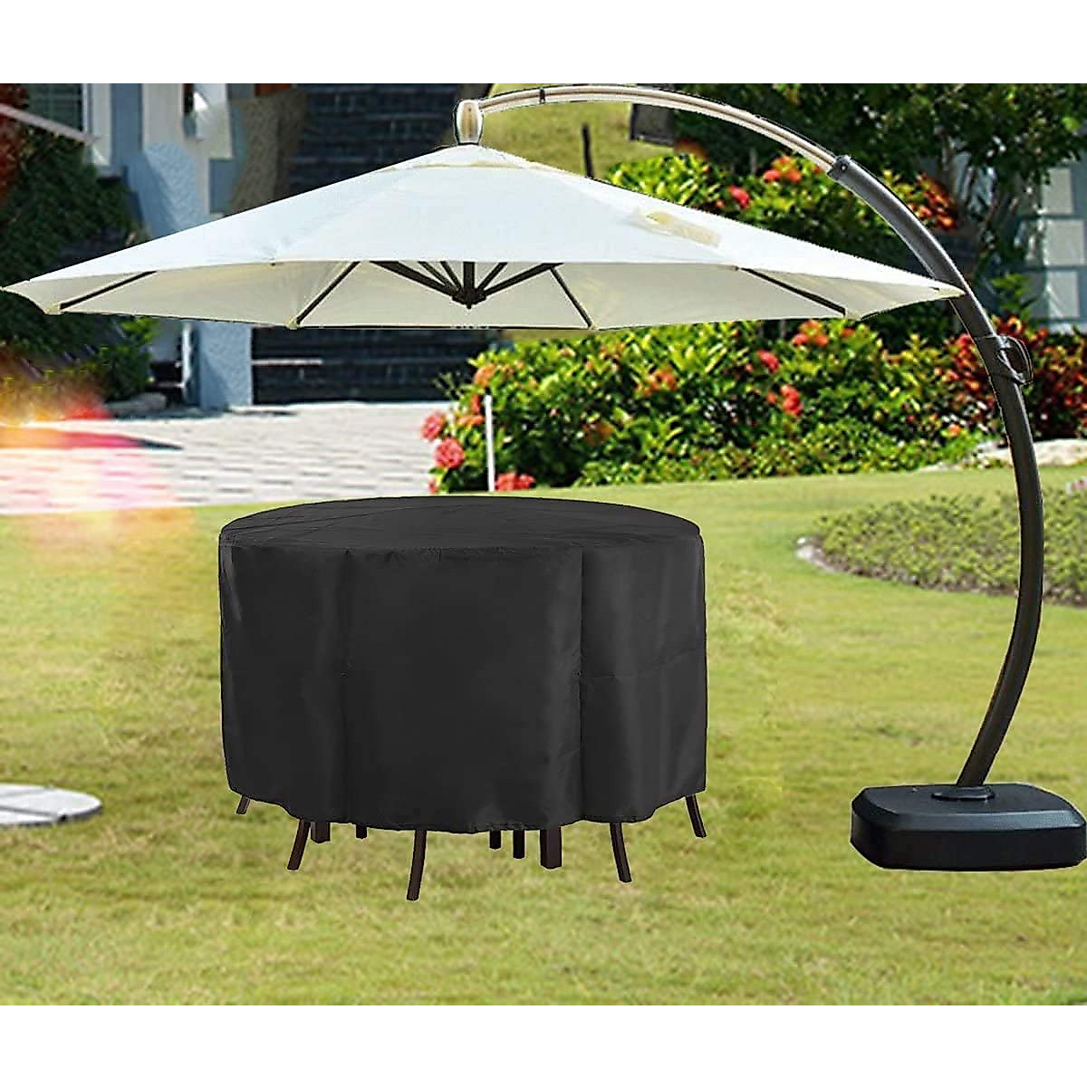 HOMTOL Round Patio Furniture Cover, Outdoor Table Chair Set Covers, Waterproof, UV Resistant, Garden Furniture Protector, 64 inches Diameter