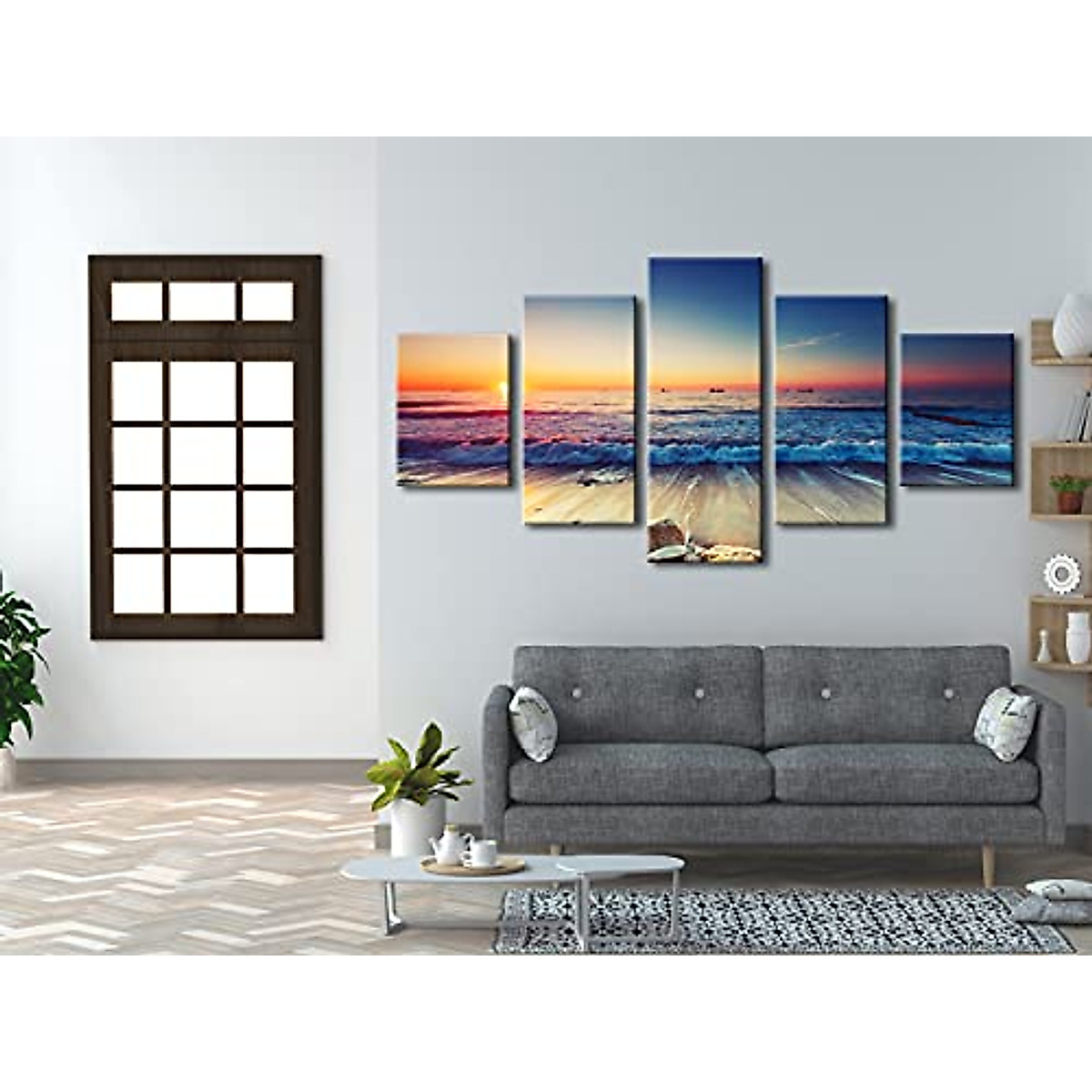 Pyradecor 5 Piece Large Modern Seascape Artwork Gallery Wrapped Ocean Sea Beach Pictures Canvas Prints Waves Paintings on Canvas Wall Art for Living Room Bedroom Home Decorations L