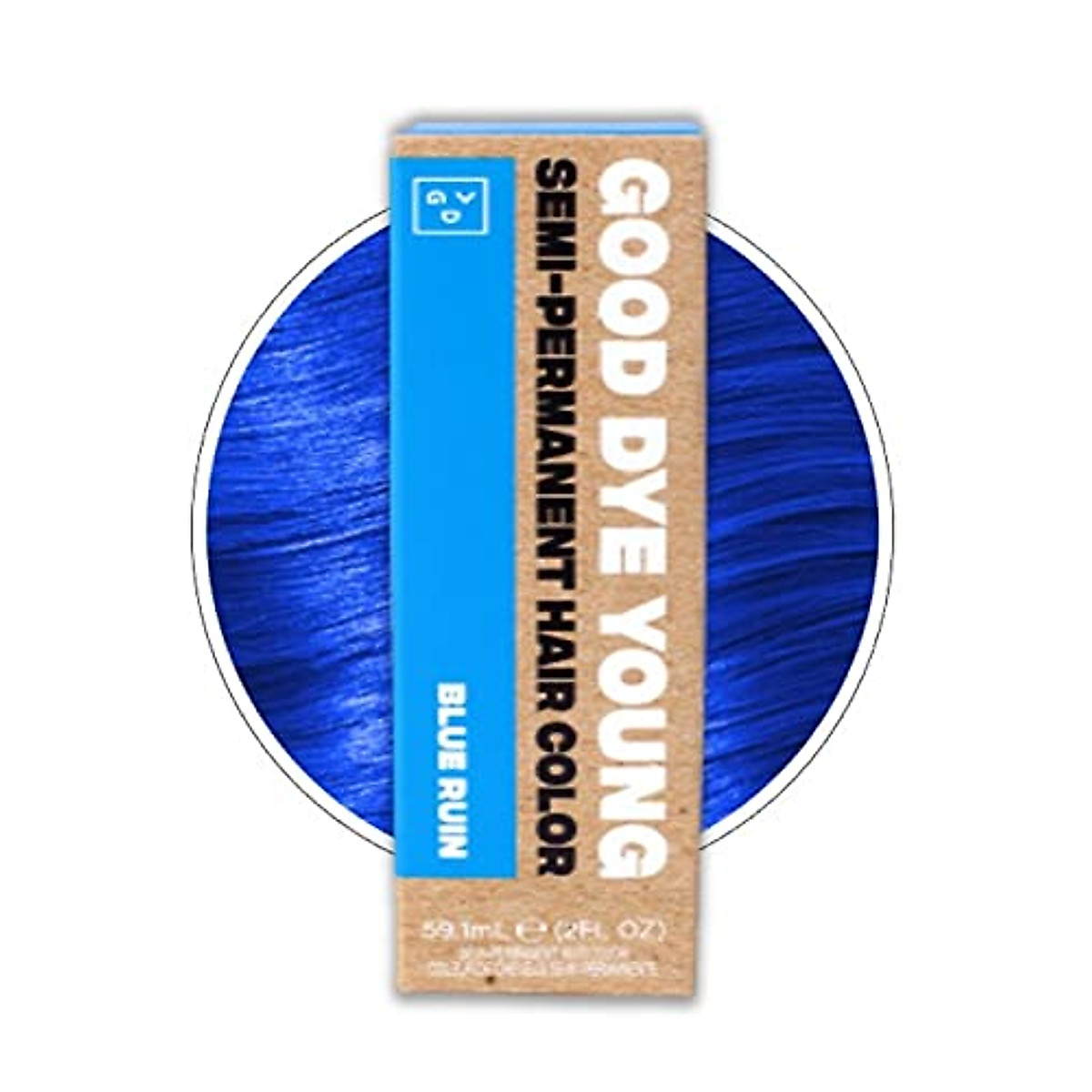 Good Dye Young Streaks and Strands Semi Permanent Hair Dye (Blue Ruin) – UV Protective Temporary Hair Color Lasts 15-24+ Washes – Conditioning Blue Hair Dye – PPD free Hair Dye - Cruelty-Free & Vegan Hair Dye