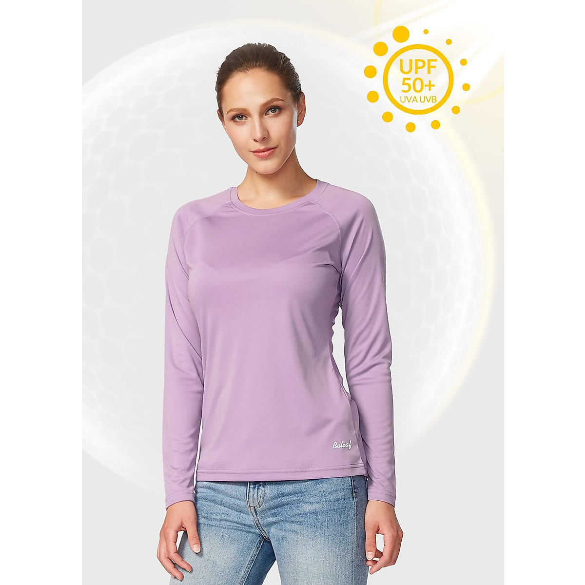 BALEAF Women's Long Sleeve Shirts UPF 50+ Sun Protection SPF Quick Dry Lightweight T-Shirt Outdoor Hiking Runing Fishing Purple Size S